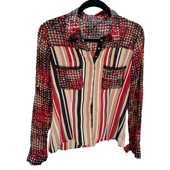 Tops | Violet Claire Long Sleeve Semi Sheer Snap Front Closure Blouse ...